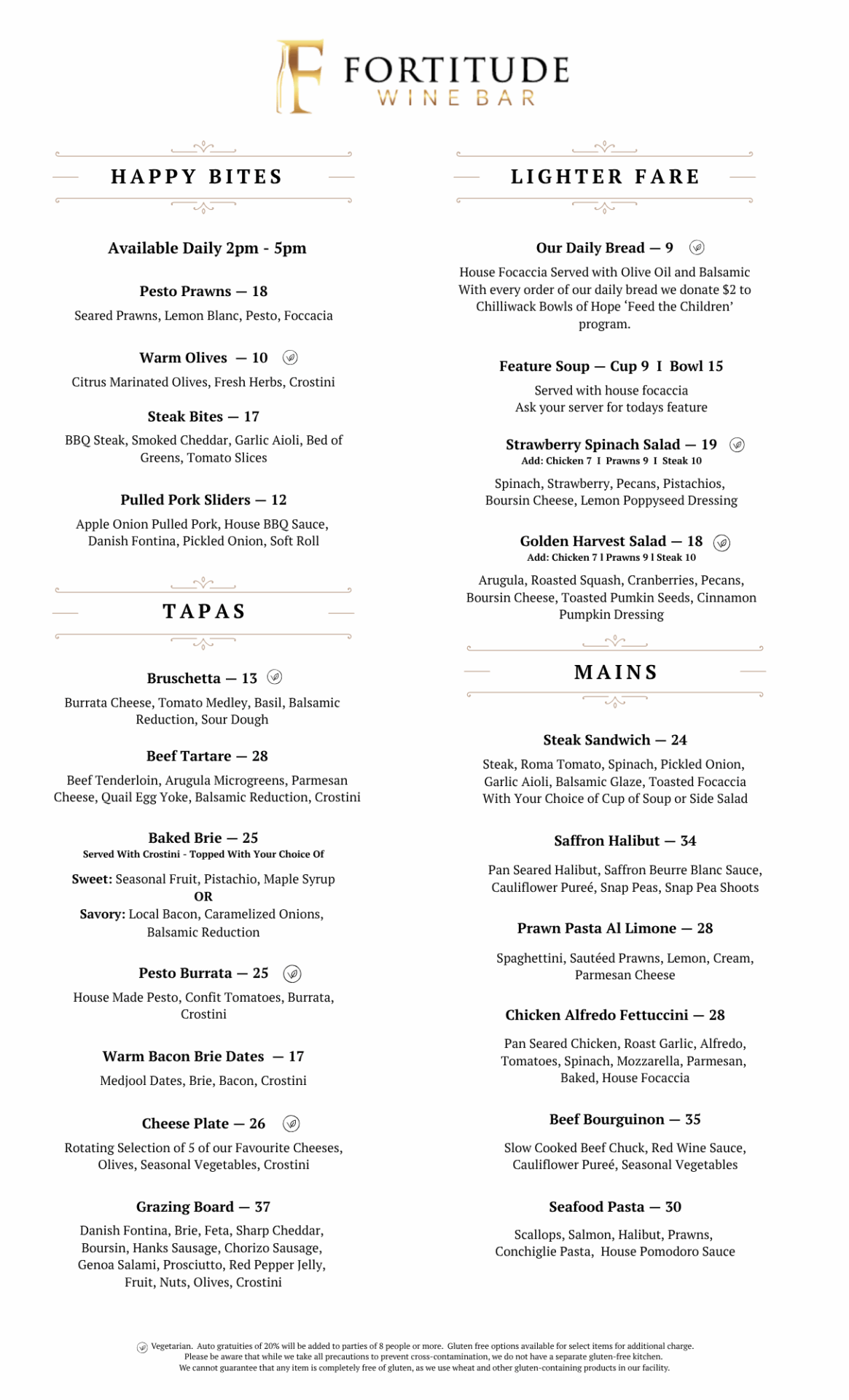 Online Menu - Fortitude Wine Bar in Chilliwack